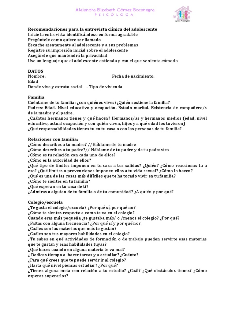 Guia para Entrevista Adolescentes | PDF | Educación sexual | Sexo