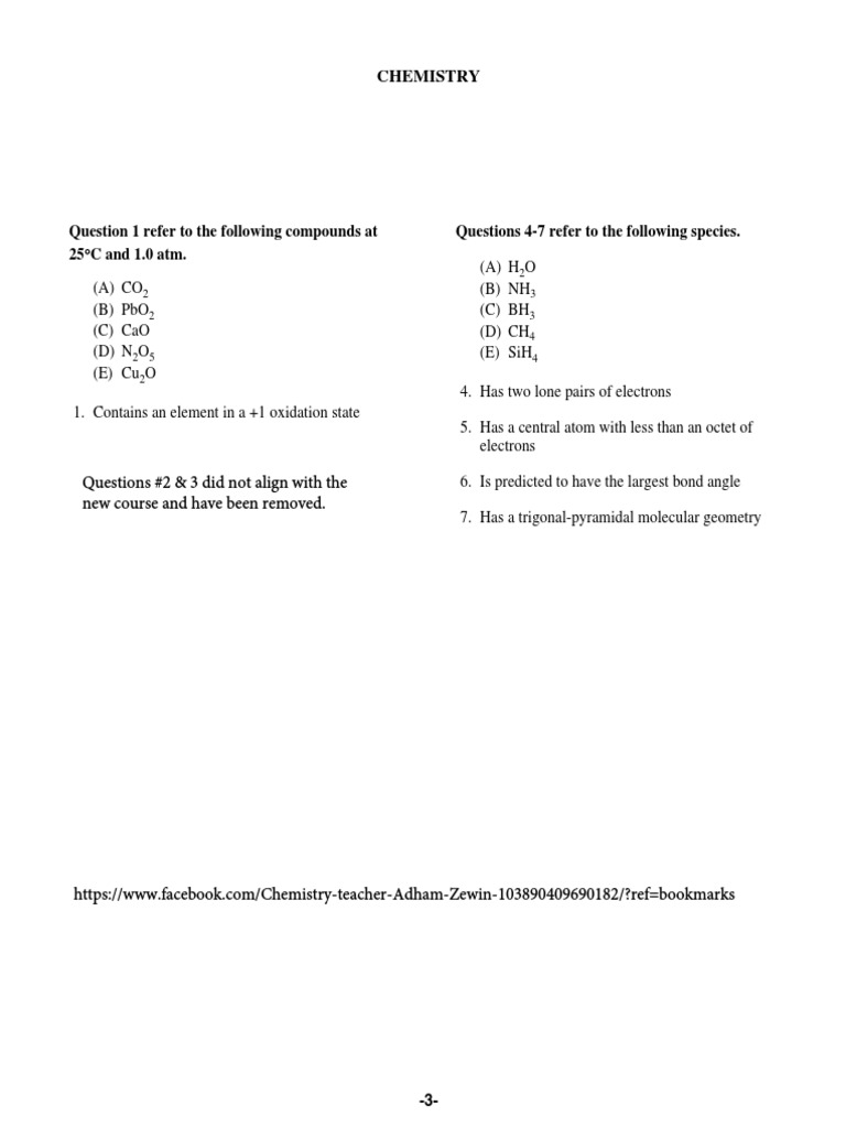 SAT Chemistry 2018 | PDF | Solution | Chemical Equilibrium