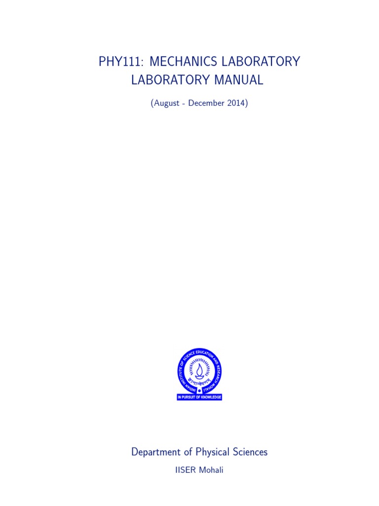 PHY111 Mechanics Lab Manual | PDF | Observational Error | Accuracy And Precision