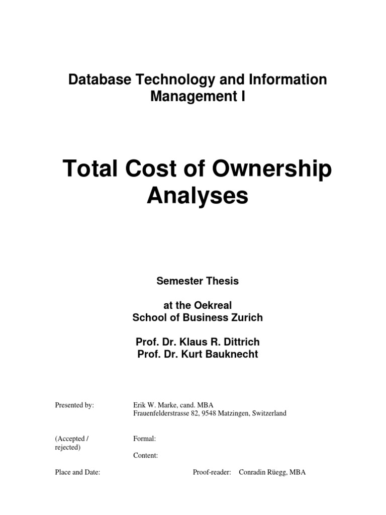 A Guide To Total Cost of Ownership Analysis (TCO) - 2000 | PDF | Total ...