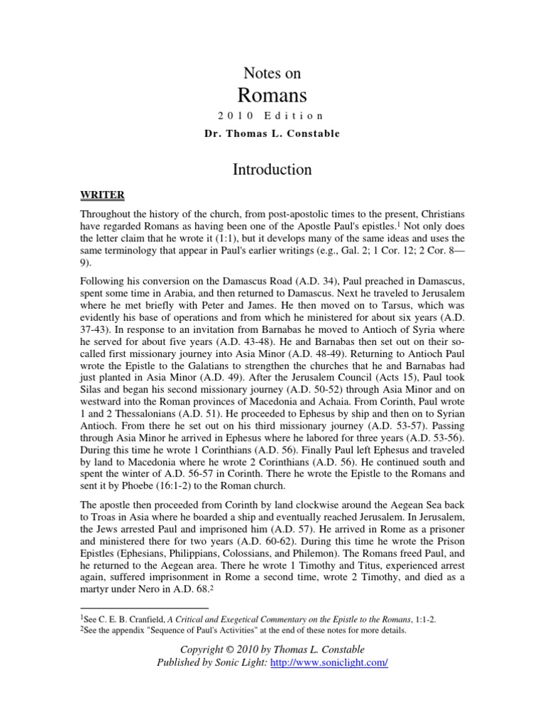 Notes On Roman 2010 Edition Dr. Thomas L. Constable | PDF