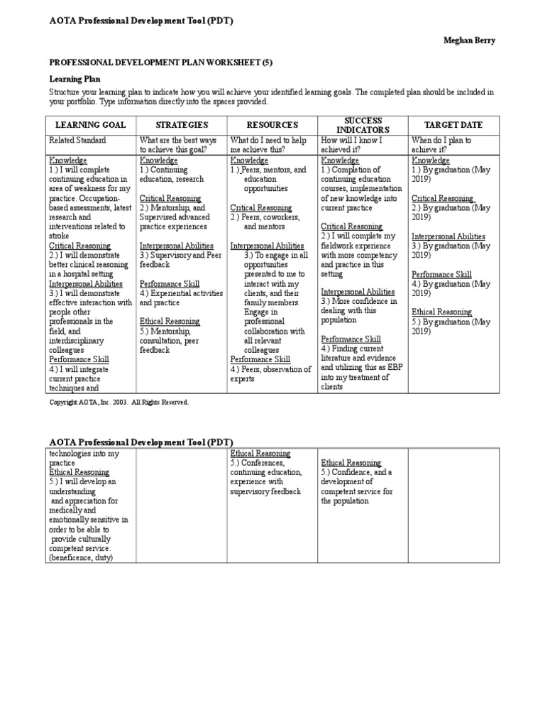 AOTA Professional Development Tool (PDT) : Meghan Berry Professional ...