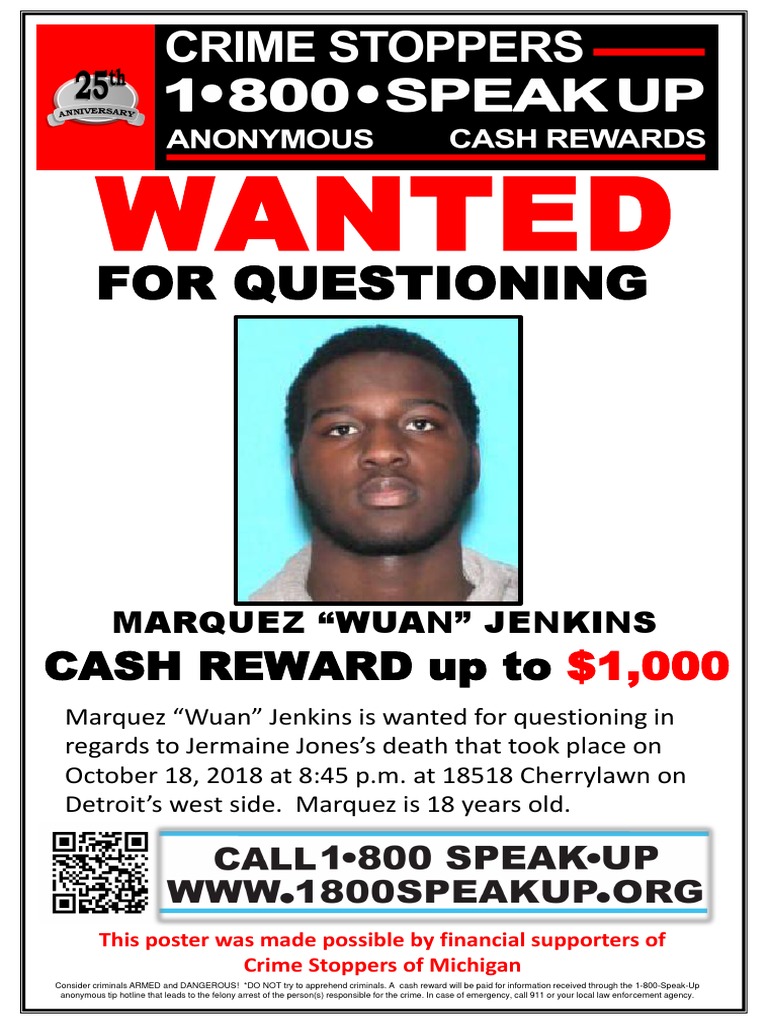 Marquez Wuan Jenkins Wanted For Questioning Poster | PDF