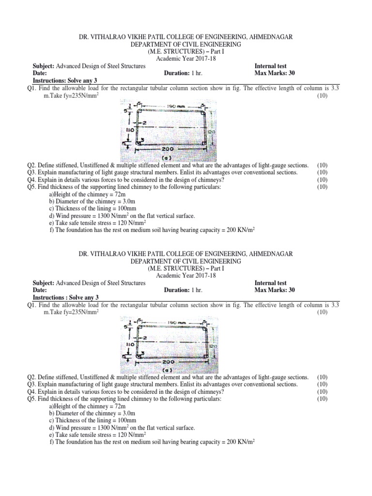 Subject: Advanced Design of Steel Structures Date: Duration: 1 Hr ...