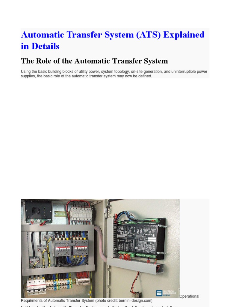 Automatic Transfer System | PDF | Relay | Switch