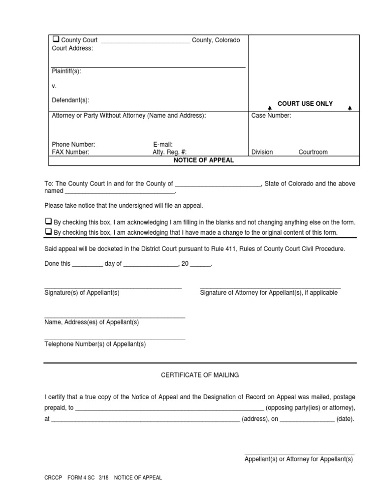 Form 4 Notice of Appeal | PDF