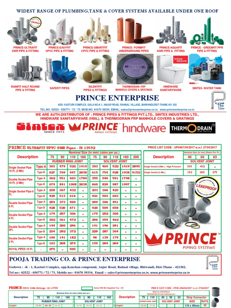 Prince Pipe Fitting | PDF | Pipe (Fluid Conveyance) | Manufactured Goods