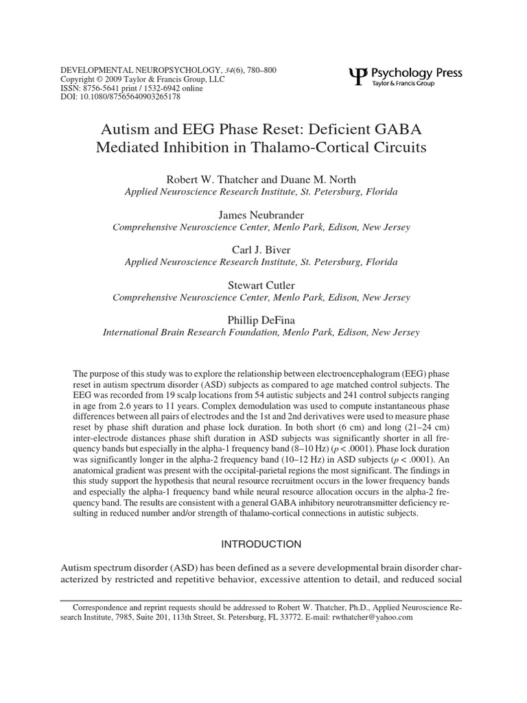 Autism and EEG Phase Reset-Thatcher Et Al | PDF | Inhibitory ...