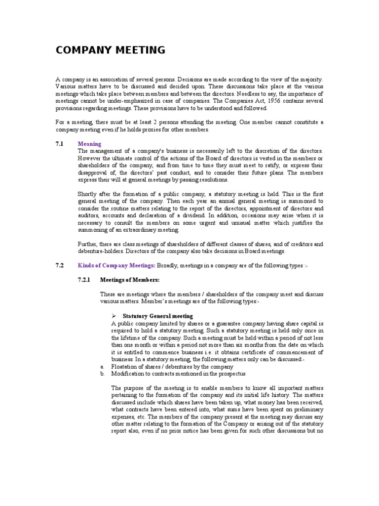 Company Meeting Essentials and Types | PDF | Board Of Directors | Quorum