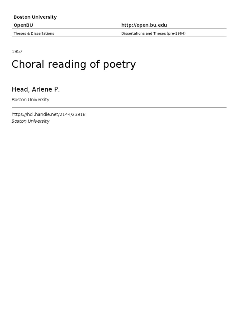 Choral Reading of Poetry | PDF | Thesis | Choir