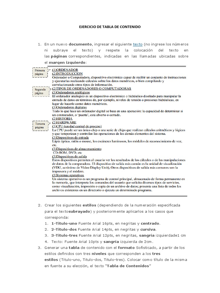 Hojas De Trabajo Con Tabla De Contenidos