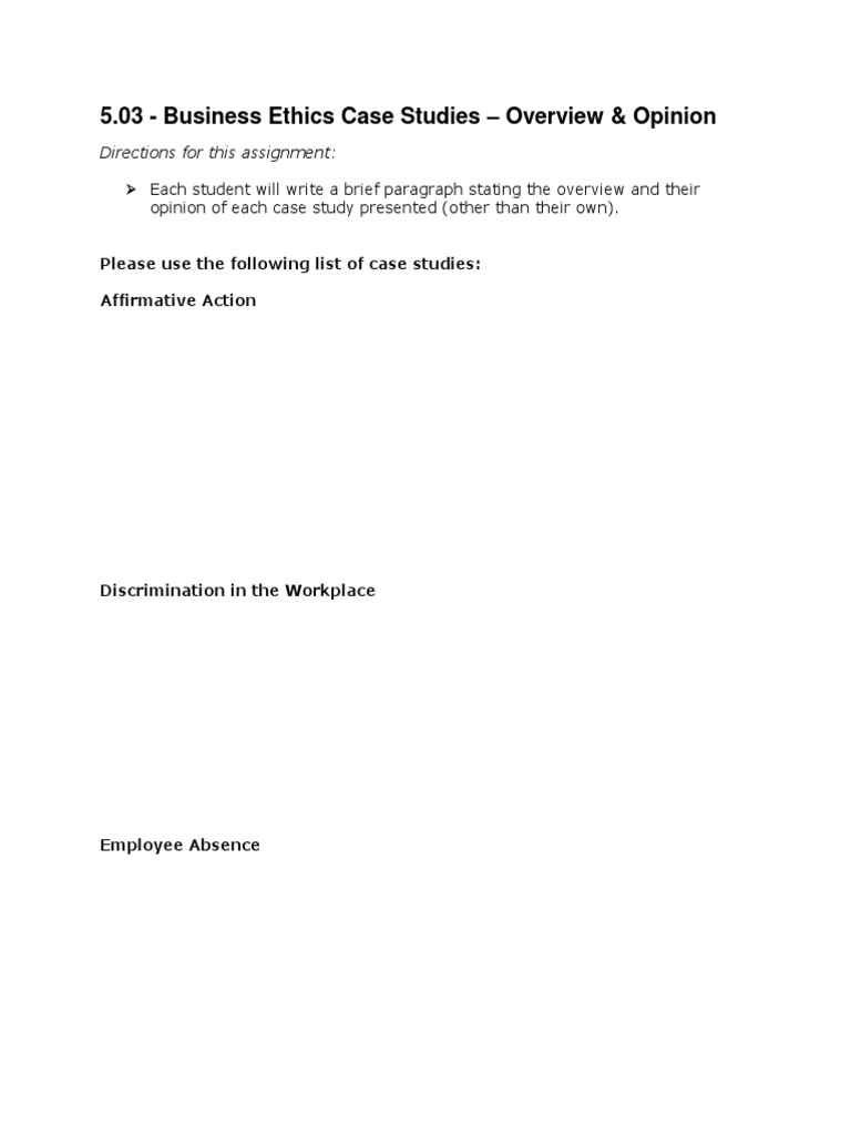 Business Ethics Case Study Guide | PDF
