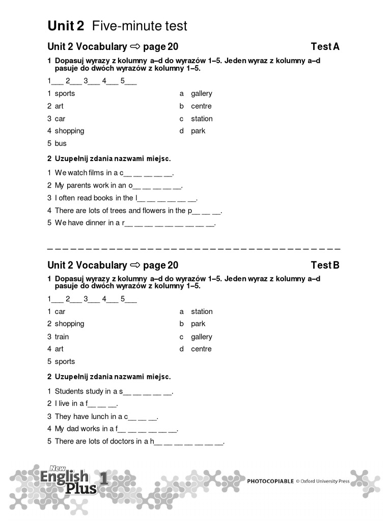 New English Plus 1 Five-Minute Tests 1 | PDF