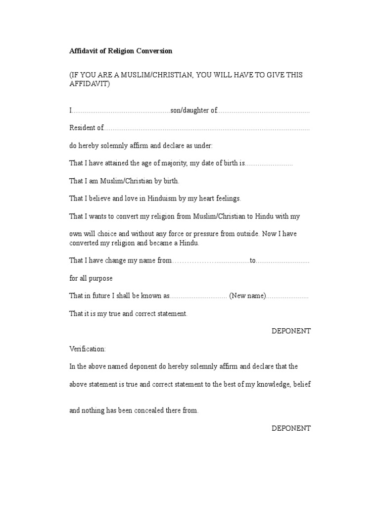 Affidavit of Religion Conversion | PDF | Religious Conversion | Affidavit