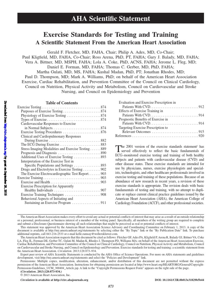 AHA Exercise Standards For Testing And Training PDF Blood Pressure 