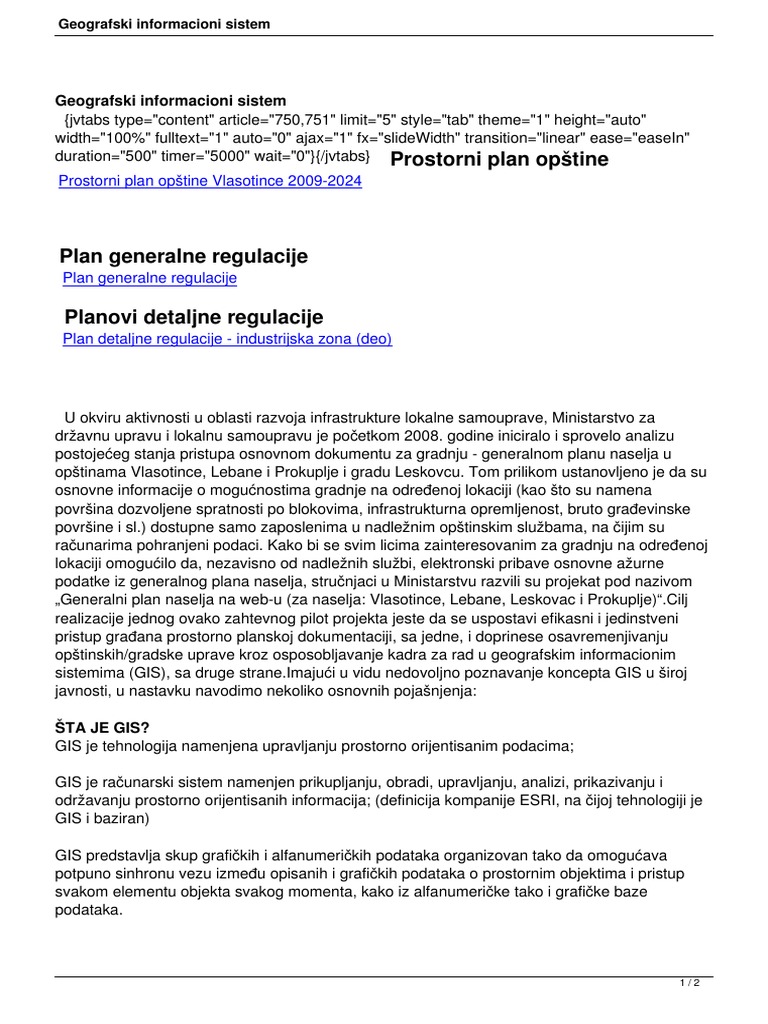 Prostorni Plan Opštine Vlasotince 2009-2024 | PDF