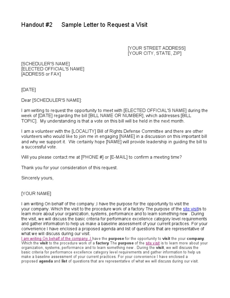 2 Sample Letter To Request A Visit