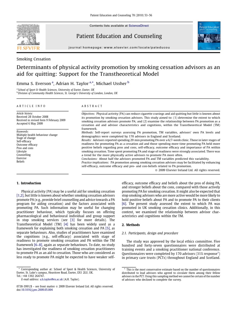 Patient Education and Counseling: Emma S. Everson, Adrian H. Taylor ...