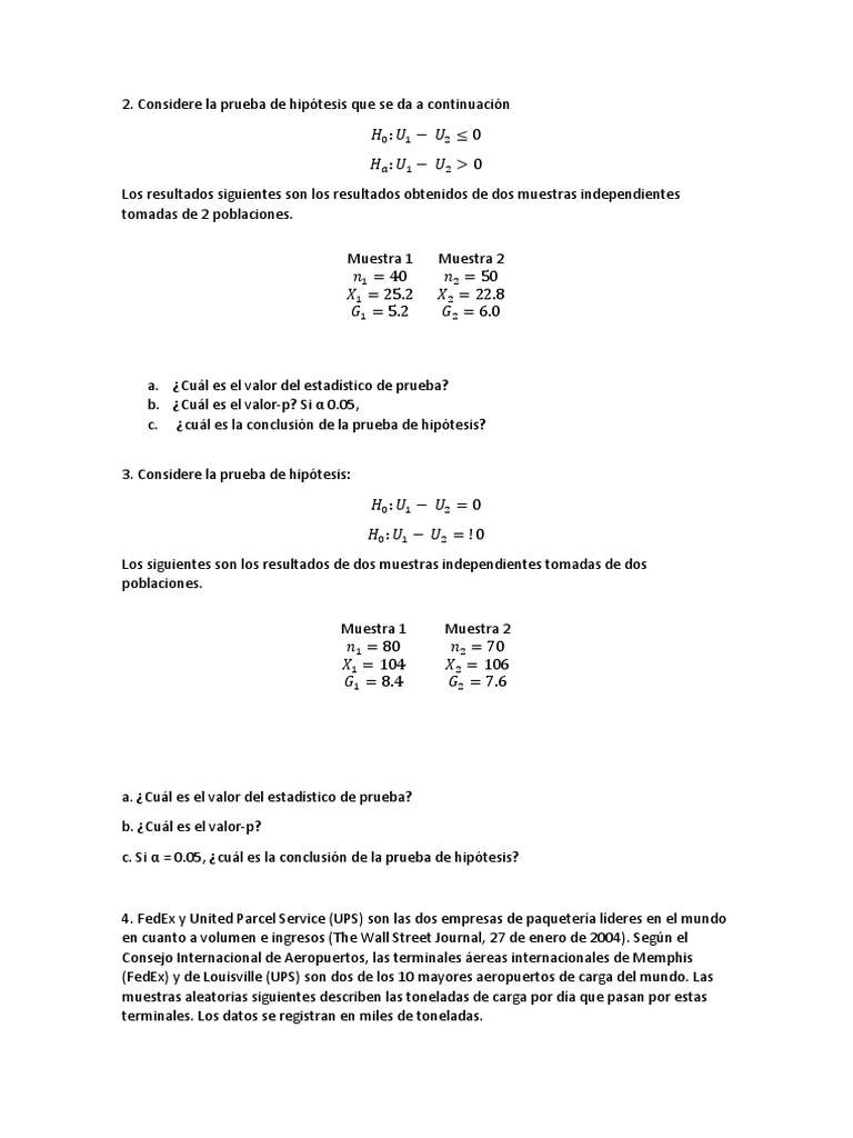 Ejercicios Prueba de Hipotesis | PDF | Teoría de la estimación | Método ...