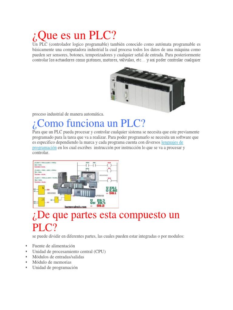 Que Es Un PLC | PDF | Controlador lógico programable | Unidad Central ...