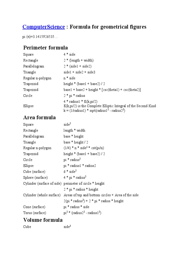 Geometric Formulas for Shapes | PDF | Teaching Methods & Materials ...