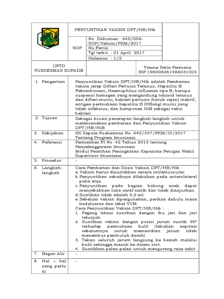 Sop Penyuntikan DPT | PDF