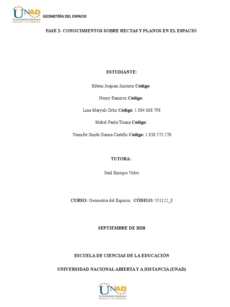 Grupo - 551122 - 8 - Trabajo Colaborativo - Rectas y Planos | PDF ...
