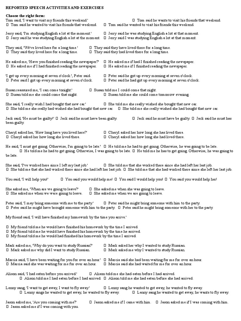 2120 - Reported Speech Activities and Exercises | PDF | Verb | Question