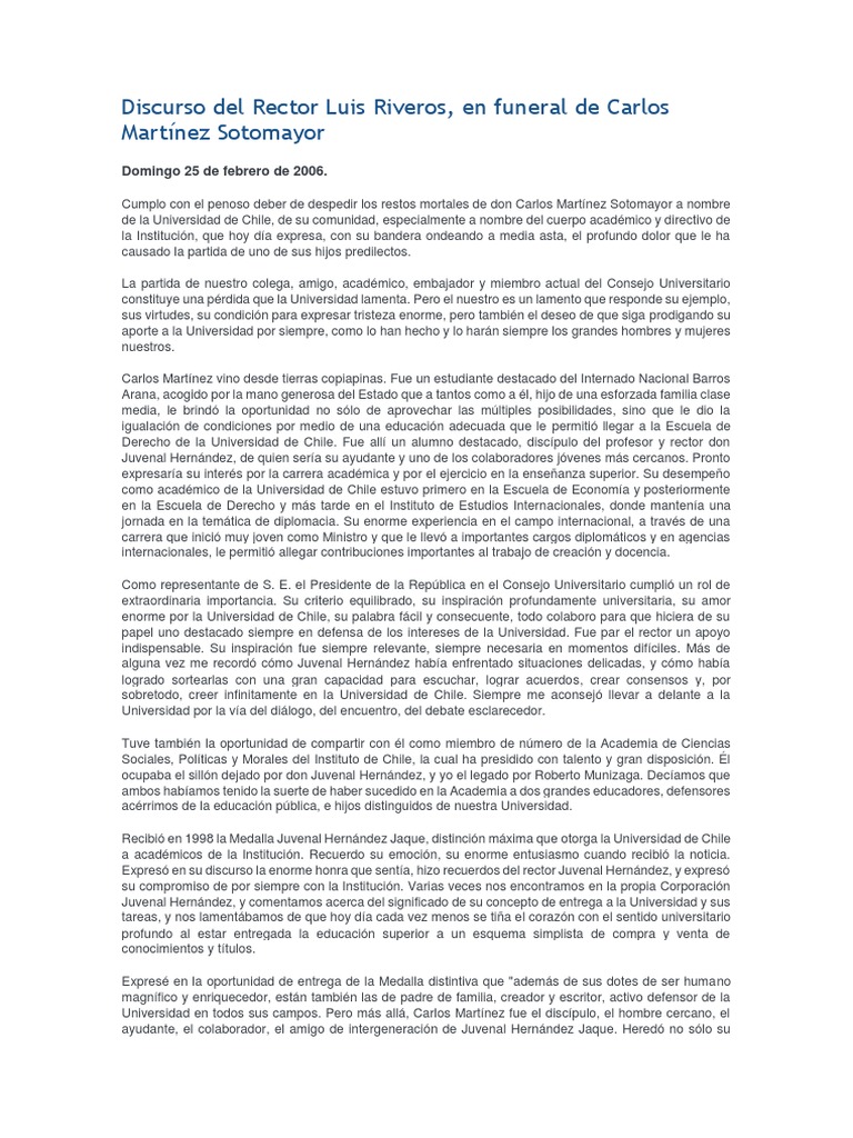 Discurso Del Rector Luis Riveros | PDF | Universidad | Chile