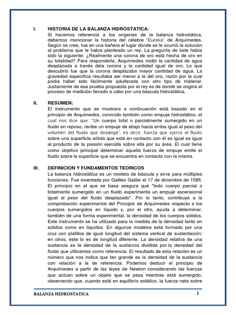 Balanza Hidrostatica | PDF | Densidad | Física Aplicada e ...