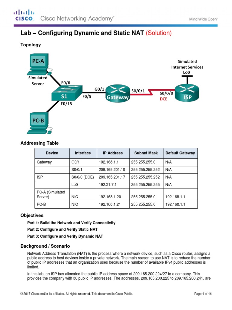 9.2.2.6 Lab - Configuring Dynamic and Static NAT - Solution | PDF | Ip ...