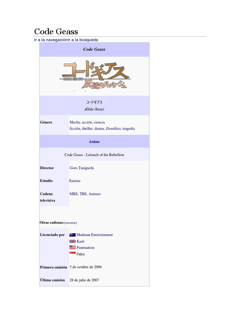 Code Geass | PDF | Compañías de anime | Compañías de medios de Japón