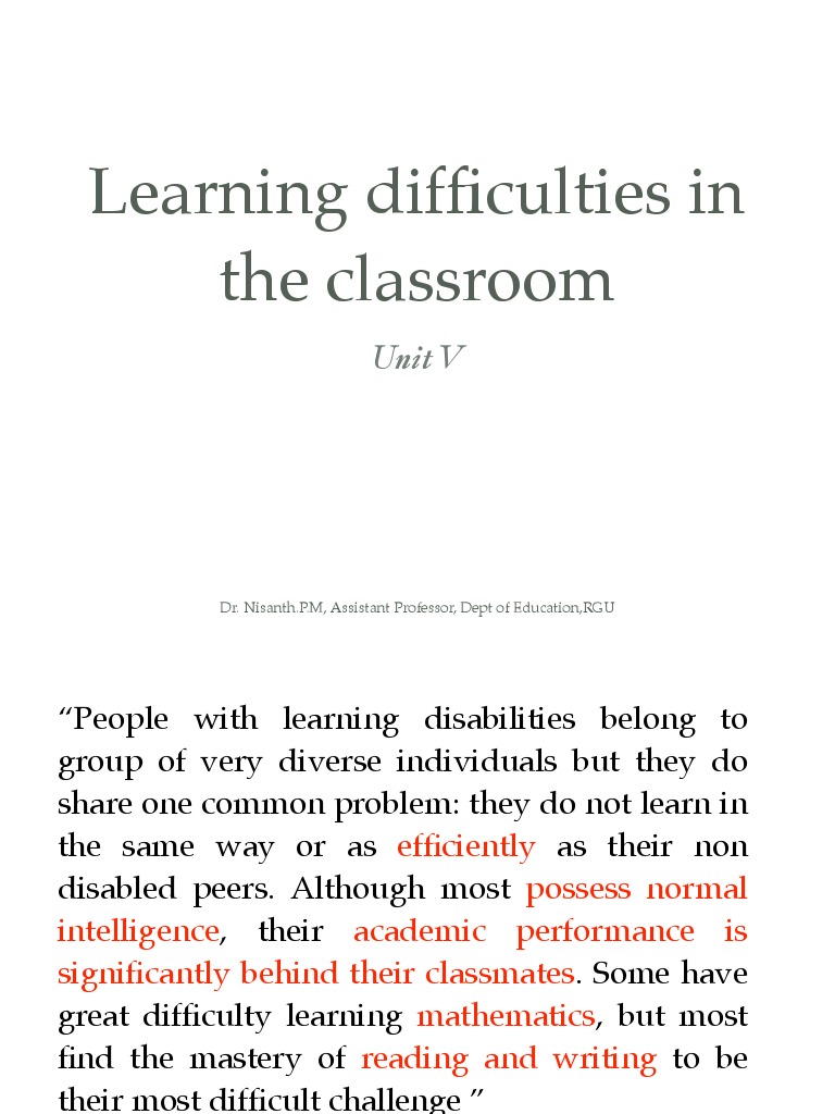 Learning Difficulties in The Classroom | PDF | Learning Disability ...