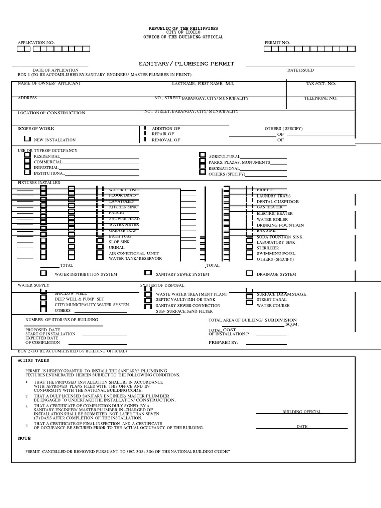 Sanitary/ Plumbing Permit: Republic of The Philippines City of Iloilo ...