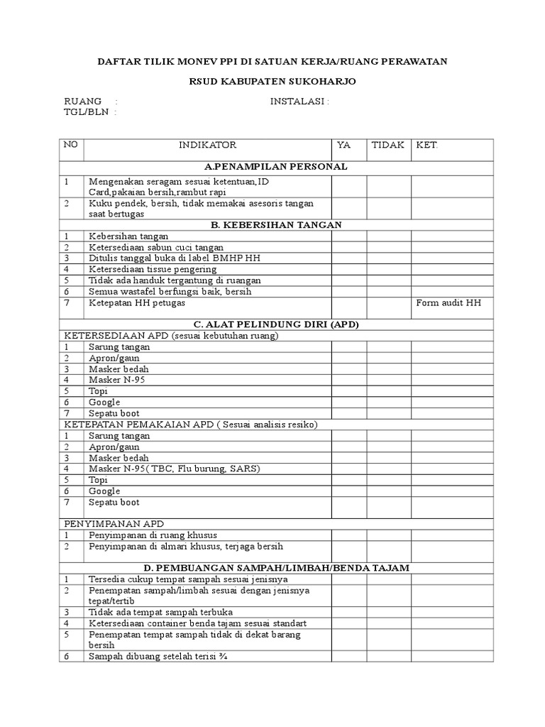 Daftar Tilik Monev Ppi Di Satuan Kerja | PDF