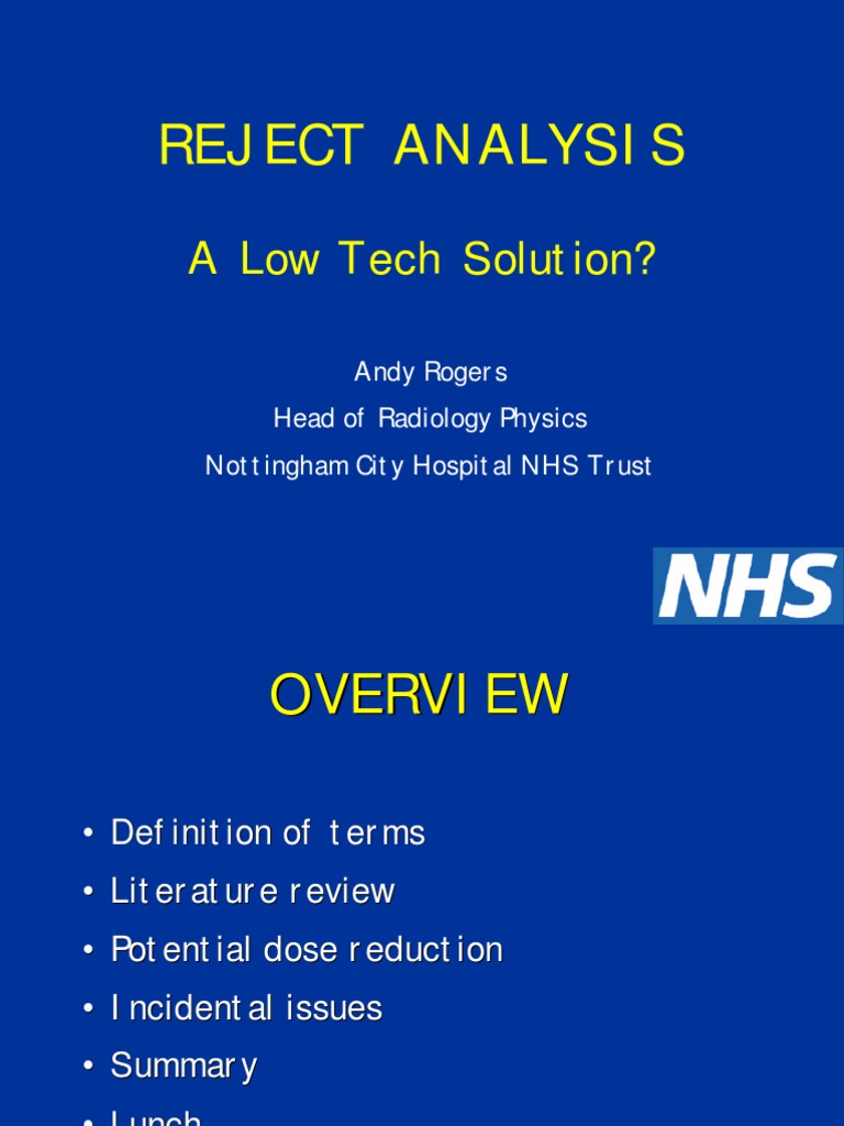 Reject Analysis: A Low Tech Solution? | PDF | Radiography | Data