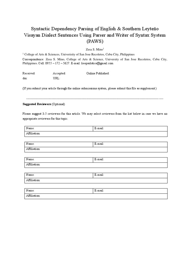 Syntactic Dependency Parsing of English & Southern Leyteño Visayan Dialect Sentences Using ...