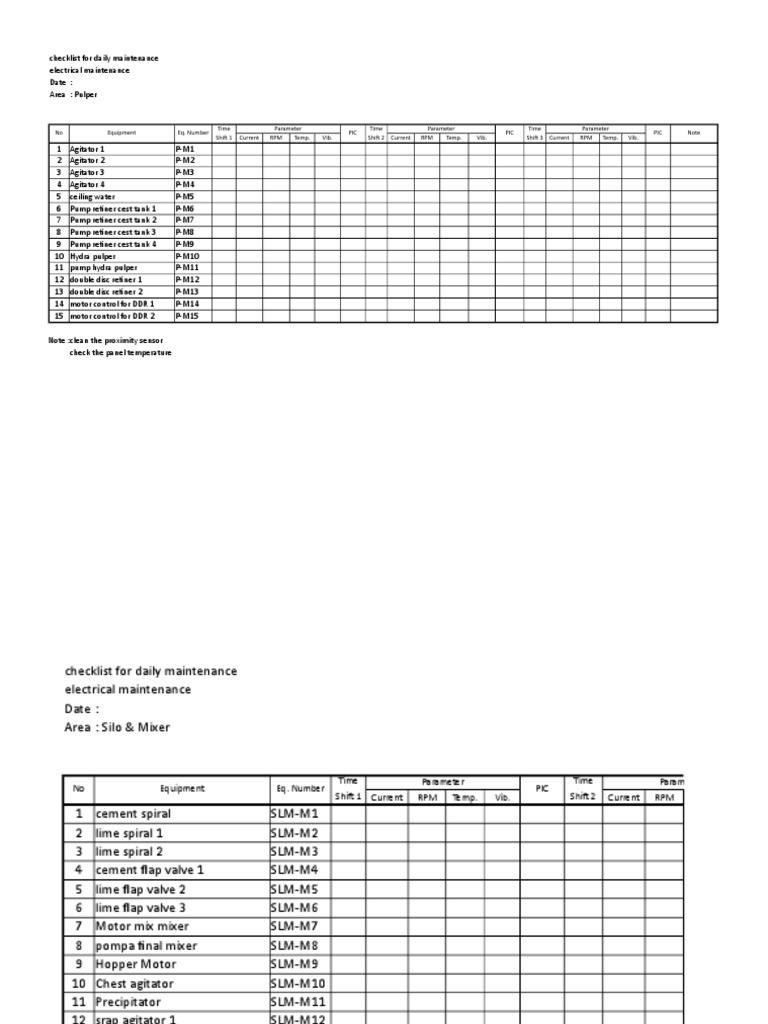 Form Maintenance-Checklist Daily | PDF | Manufactured Goods | Machines