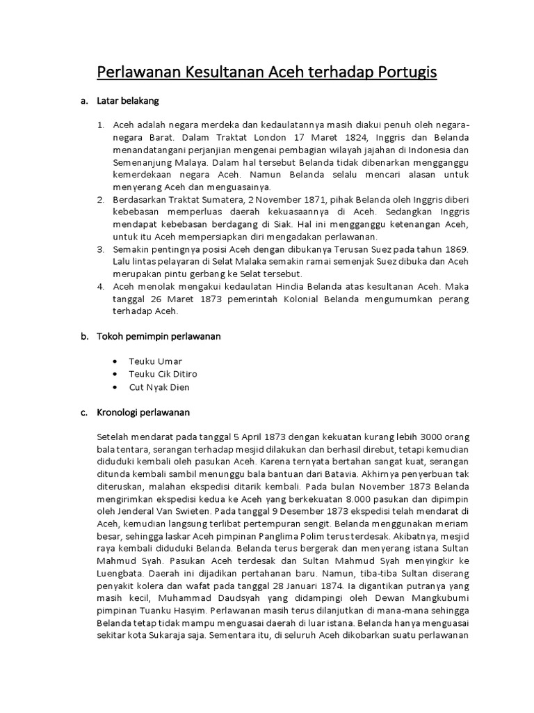 Perlawanan Kesultanan Aceh Terhadap Portugis | PDF