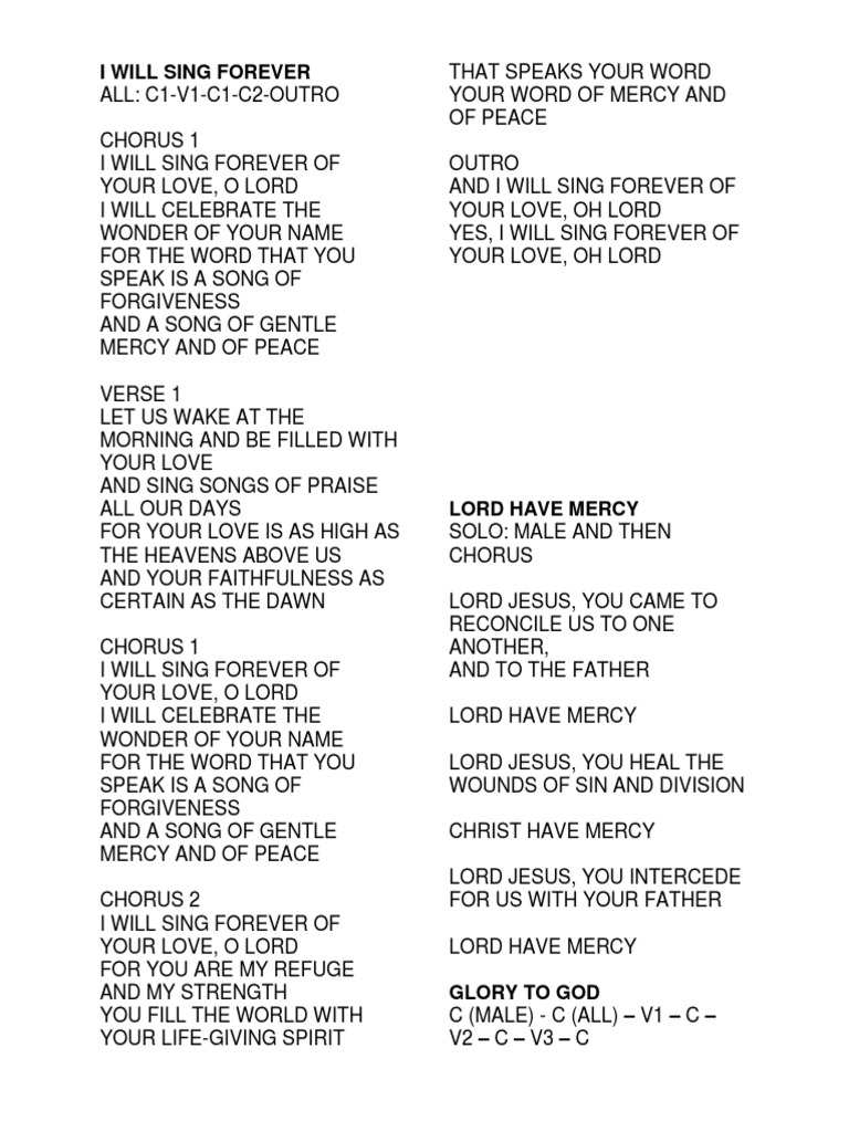 Mass Lyrics | PDF | Mercy | Religious Behaviour And Experience