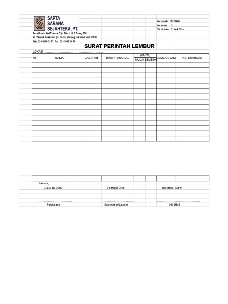 Formulir HRD Lengkap PT. Sapta | PDF