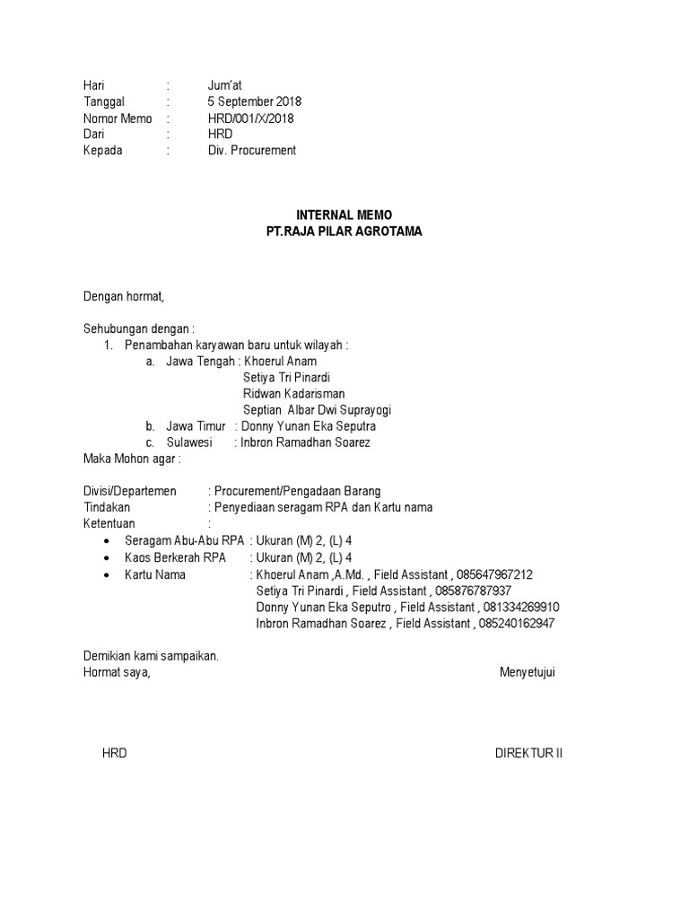 Memo Pengadaan Seragam Karyawan Baru | PDF