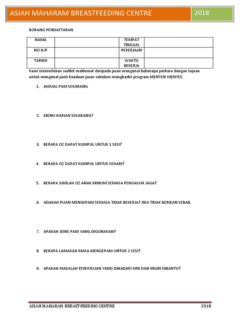 Borang Pendaftaran Mentor Mentee 2018 | PDF
