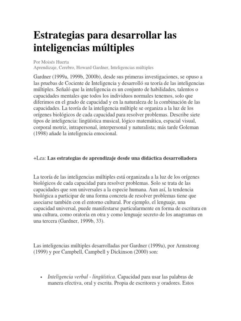 Estrategias para Desarrollar Las Inteligencias Múltiples | PDF | Aparición | Aprendizaje
