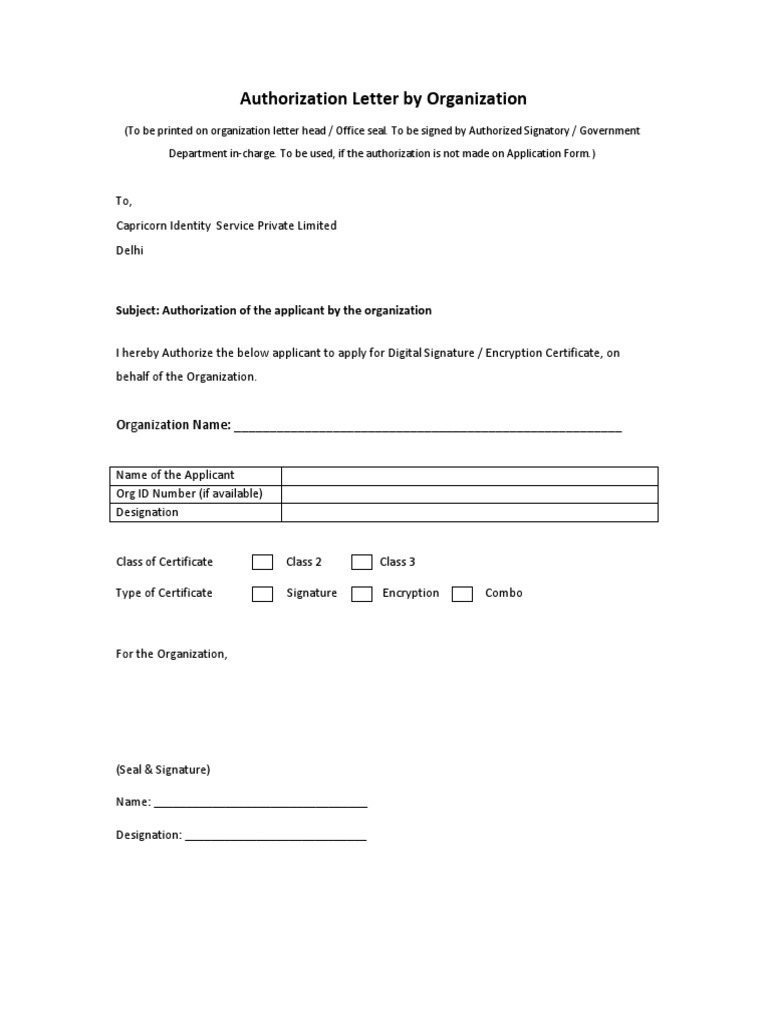Authorization Letter for Digital Certificate | PDF | Military ...