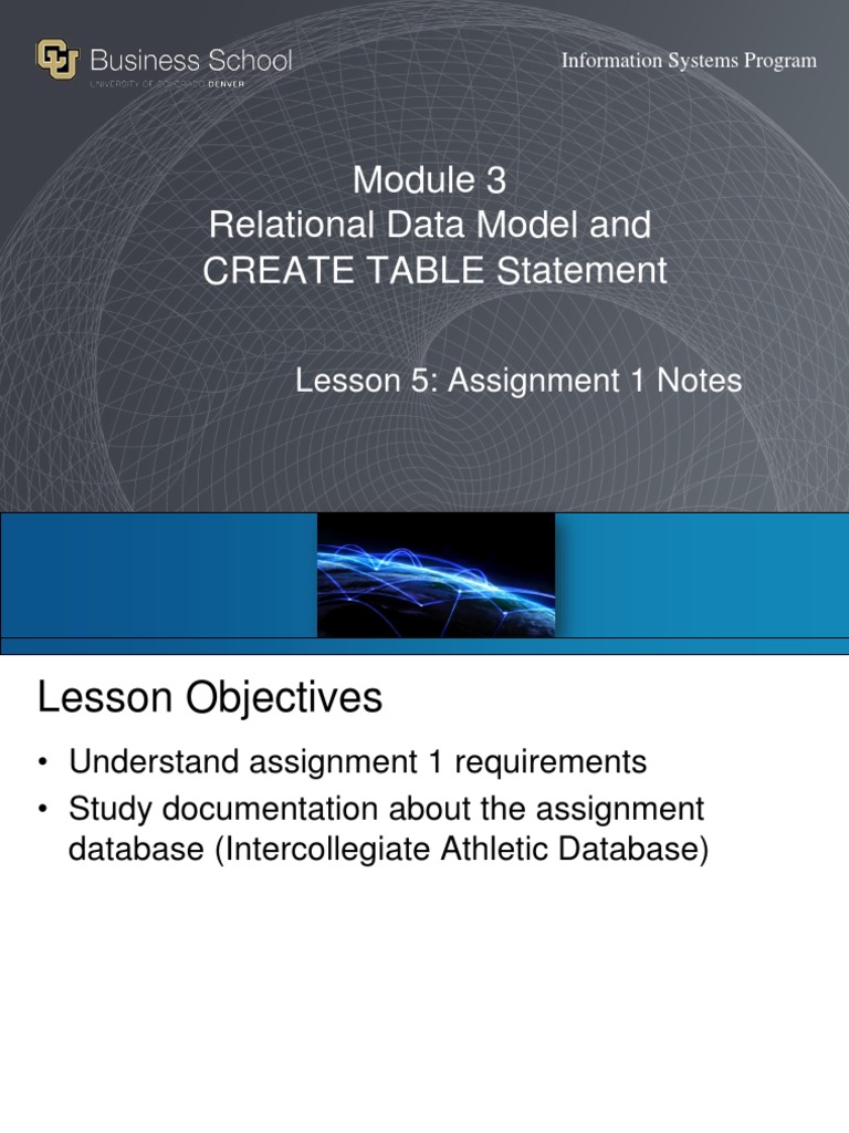 Relational Data Model and CREATE TABLE Statement: Lesson 5: Assignment ...