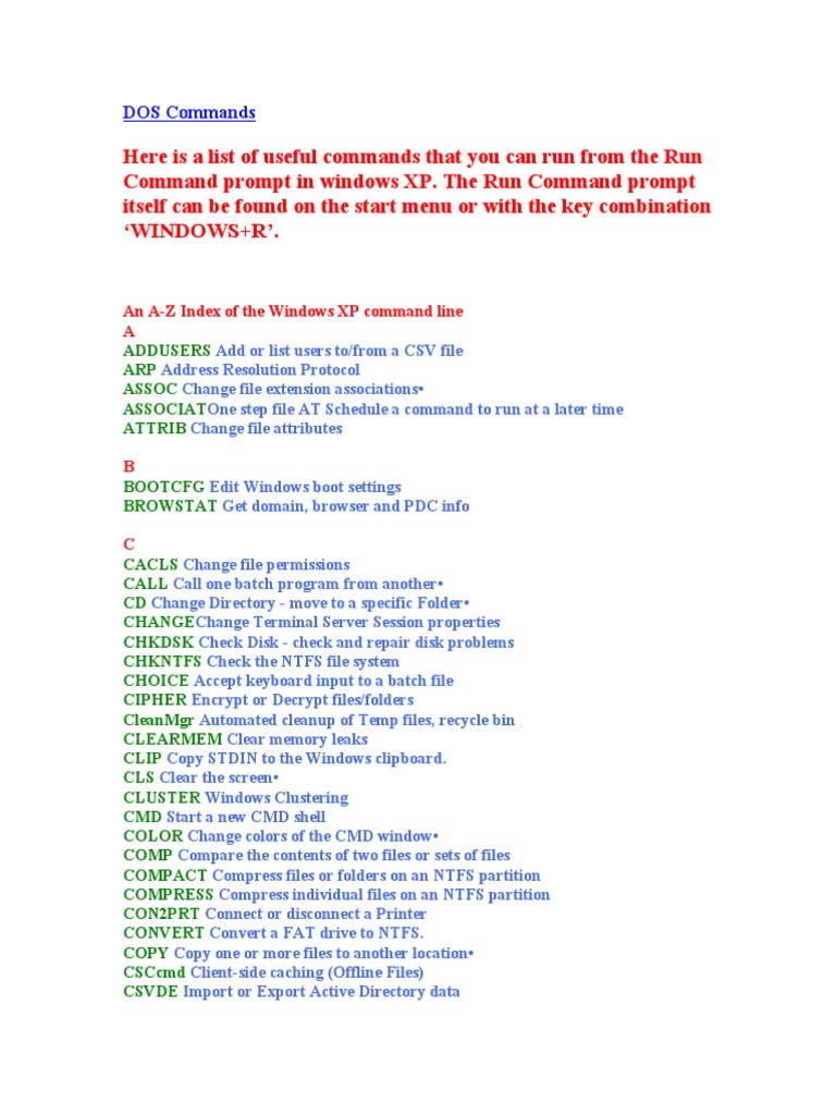 DOS Commands | PDF | Computer File | Windows Registry