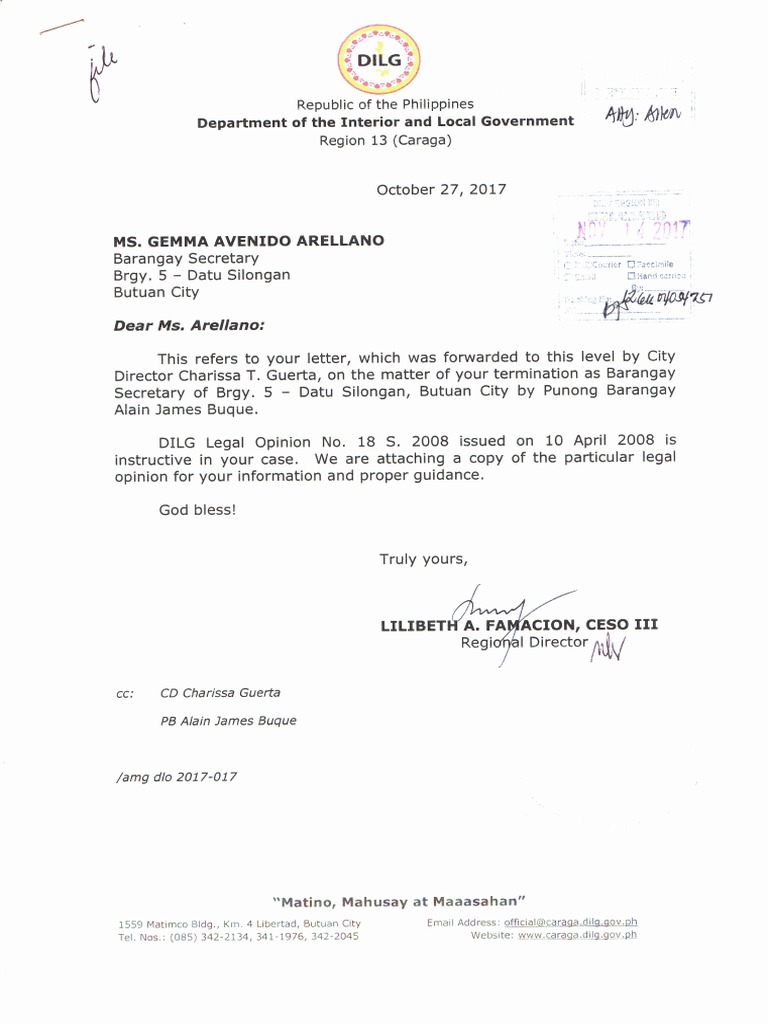 DLO 2017-017 - Termination of Barangay Secretary PDF | PDF