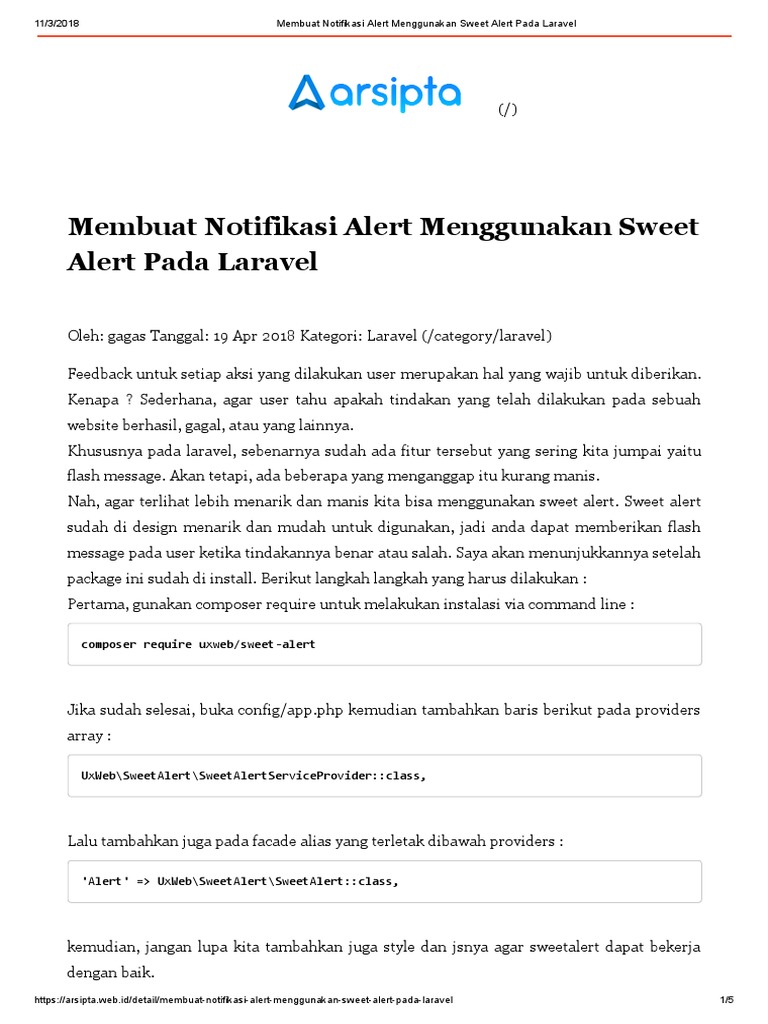 Implementing User Notifications with Sweet Alert in Laravel | PDF