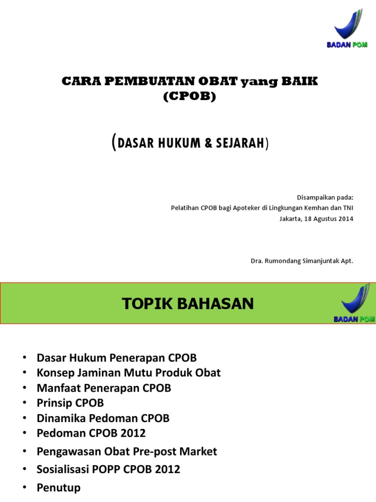 CPOB-BPOM - (Dasar Hukum Dan Sejarah) | PDF